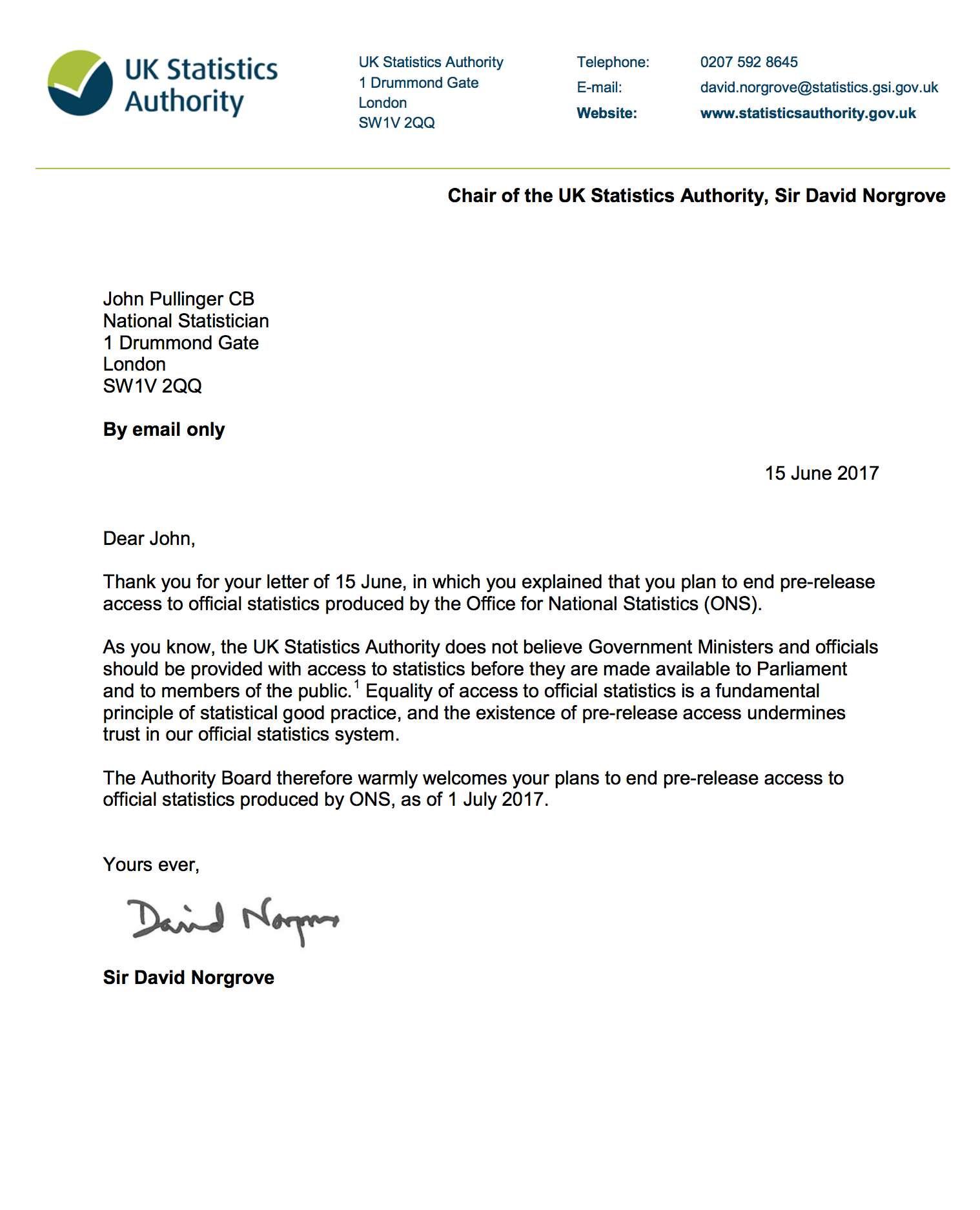 Pre-release access to ONS statistics – UK Statistics Authority