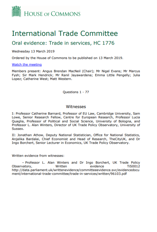 Office for National Statistics oral evidence to the International Trade ...