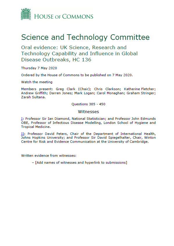 Office for National Statistics oral evidence to the Science and ...